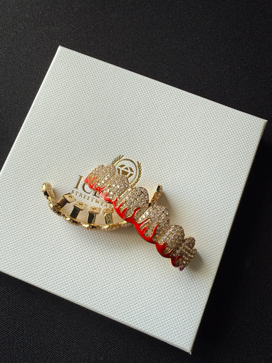Iced Grillz Red Enamel Drip Gold Set | Top & Bottom – IcedOut